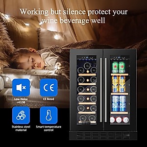 BODEGACOOLER 24 Inch Wine and Beverage Refrigerator, Dual Zone Wine Cooler Refrigerator, Wine and Beer Refrigerator Under Counter Cooling With Compressor,Hold 21 Bottles and 57 Cans [Black]