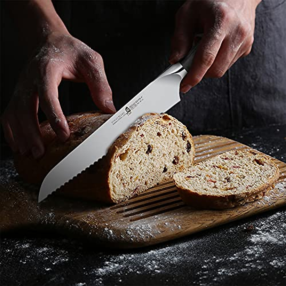 TUO Bread Knife - 8" Bread Slicing Knife Knife Serrated, German HC Steel Ergonomic Pakkawood Handle with Gift Box, Goshawk Series