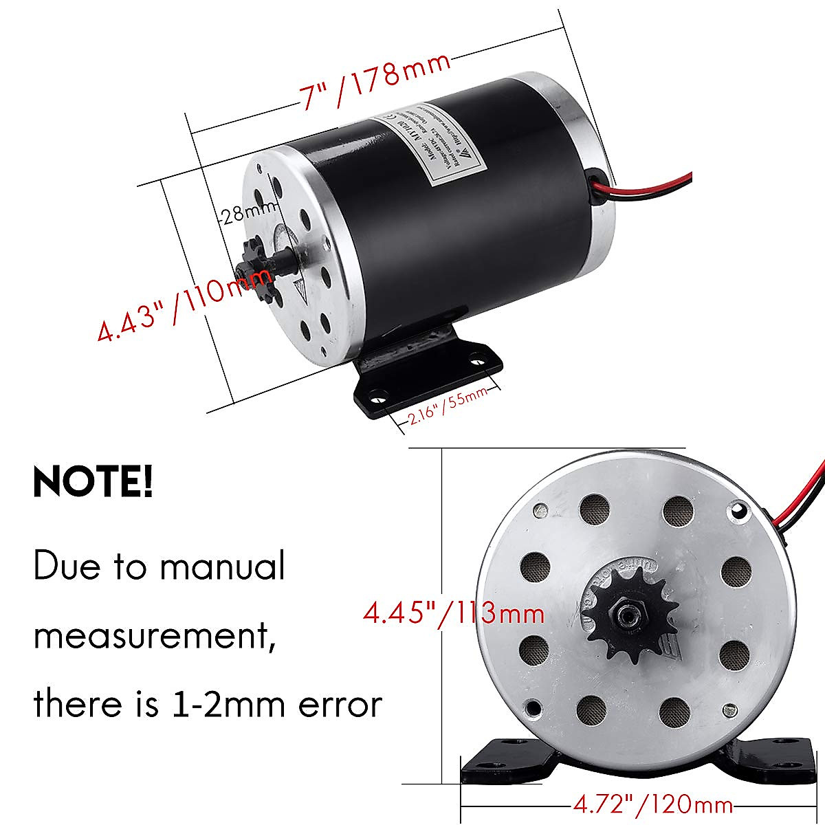 48V 1000W Brushed DC Motor High Speed Electric Motor & DC Brush Controller & Gas Accelerator Throttle & Ignition Lock for Dirt Bike e-Bike ATV Go Kart Moped Mini Bikes Motorized Bicycle