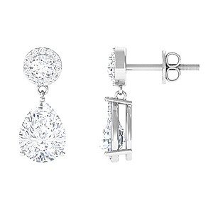 Certified Moissanite Bridal Earrings, D-Vs1 Quality, Moissanite Diamond 6X8mm Pear Shaped Drop Earrings - Ready to Gift, 14K White Gold