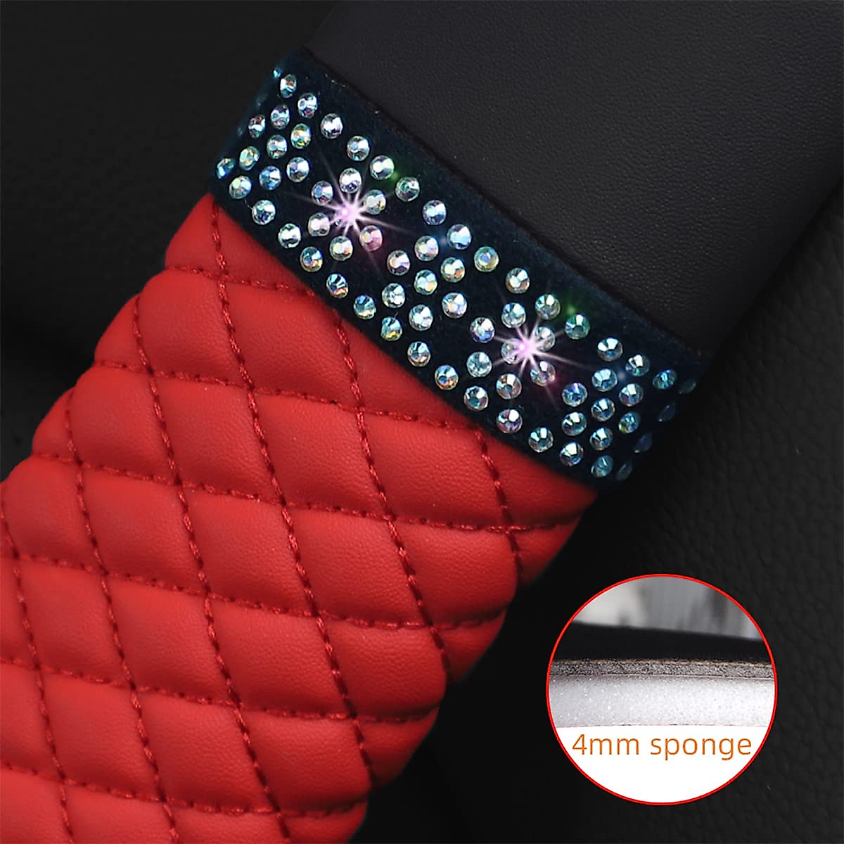 AICEL 2 Pcs Auto Seat Belt Cover, Sparkling Rhinestone Shoulder Strap for a More Comfortable Driving, Harness Pads Protect Your Neck, Accessories Compatible with All Cars and Backpack (Red)