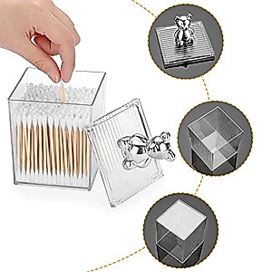 Hipiwe Acrylic Qtip Holder with Bear Lid - Clear Cotton Swab Holder Bathroom Organizer Containers Q-tip Dispenser Apothecary plastic Jar for Cotton Ball, Cotton Rounds, Cotton Pads