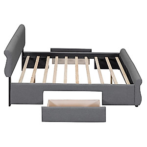 RUNWON Queen Size Upholstered Platform Bed Frame with Underneath 2 Storage Drawers and Comfortable Headboard for Kids Adults