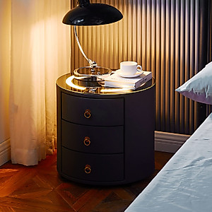 CLIPOP Modern Nightstand with 3 Drawers, Smart Nightstands with Wireless Charging Station, Adjustable Led Light, Faux Leather Surface Bedside Table No Assembly, Dark Grey