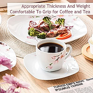 VEWEET, Series Annie, 30-Piece Porcelain Dinnerware Set with Pink Floral Pattern, White Plates and Bowls Sets including Dinner Plates, Dessert Plates, Soup Plates Set, Cups & Saucers, Dishes Set for 6