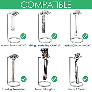 Linkidea Safety Razor Holder Stand, Shaving Razor Stand Deluxe Men's Stainless Steel Travel Shave Razor Holder - 4.7" (Silver 12cm)