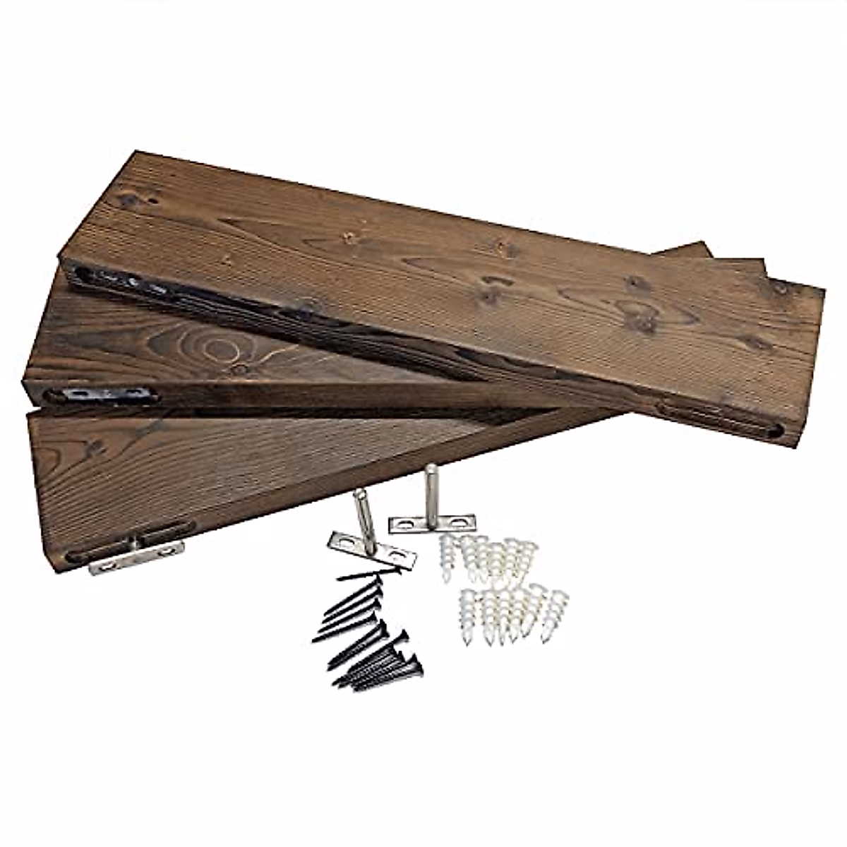 Mark One Home Goods Rustic Farmhouse 3 Tier Justified Floating Wood Shelf - Floating Wall Shelves (Set of 3), Hardware and Fasteners Included (Walnut, 24")