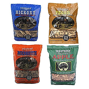 Western BBQ Smoking Wood Chips Variety Pack Bundle (4) Apple, Hickory, Mesquite and Pecan Flavors