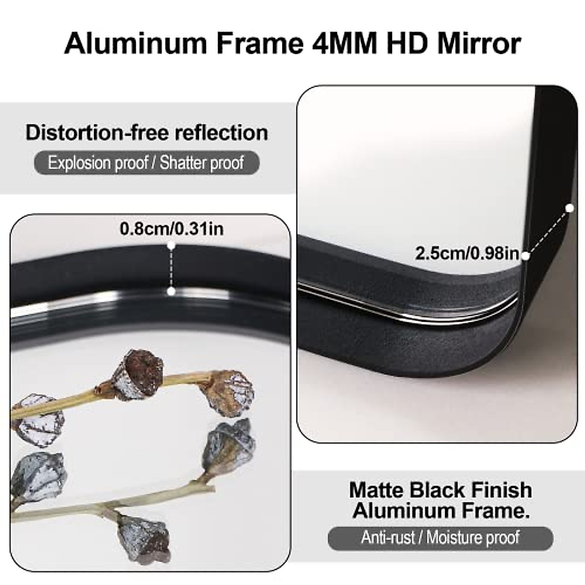 Floresita Black Bathroom Mirror for Wall 24 x 36 Inch Aluminum Alloy Metal Framed Mirror Non-Rusting Black Vanity Mirror Wall Mounted for Modern Farmhouse