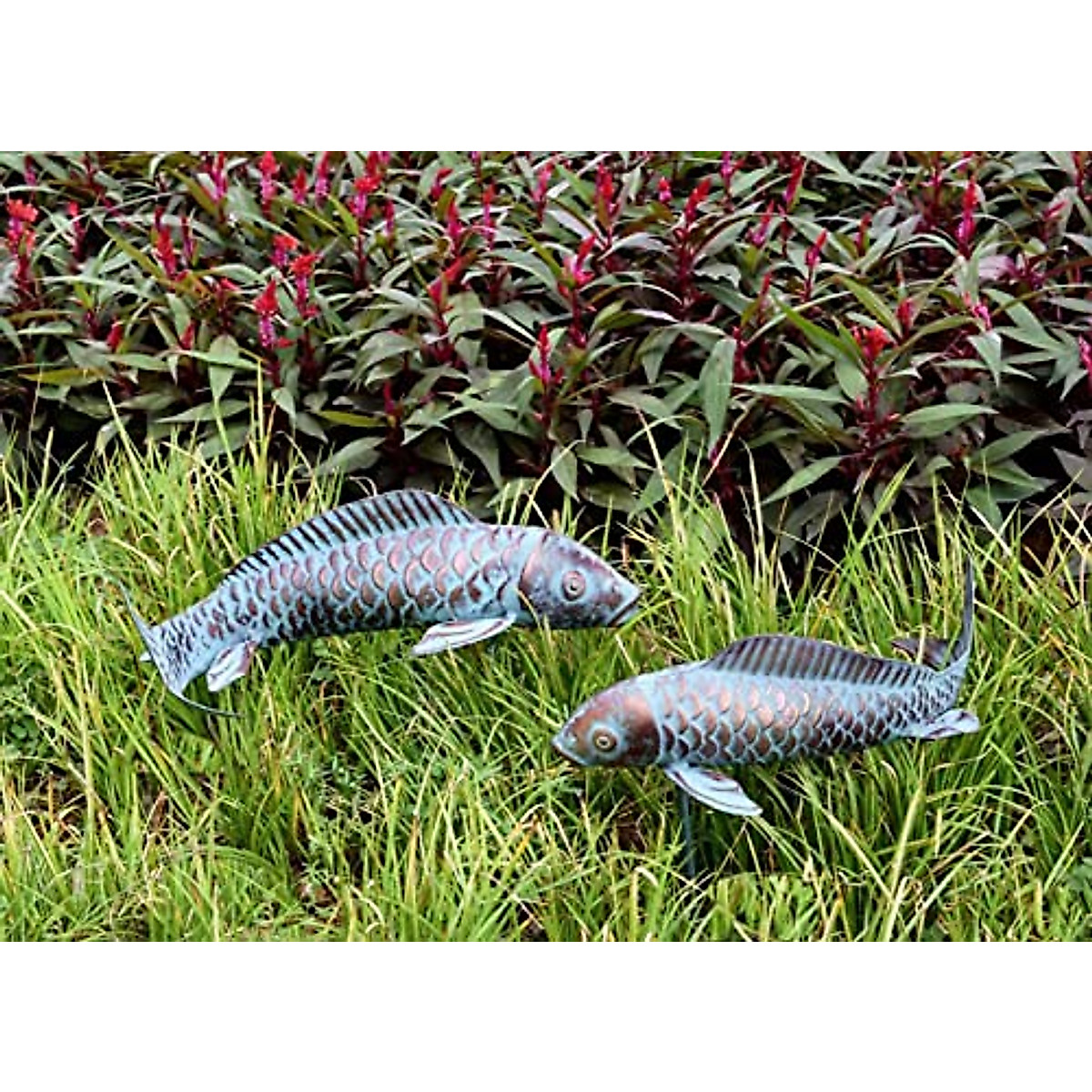 Garden Sculptures & Statues, Garden Statues, Koi Fish Decor, Antique Outdoor Statue Ornament, Metal Copper Garden Art, Set of 2 Fish Sculpture for Outdoors, Patio, Yard, Lawn, Pond and Home Decoration