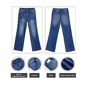 GRAPENT Plus Size Jeans, High Waisted Flare Ripped Stretch Jeans 70s Outfits, Size 12 Wide Leg Pants for Women Color Dark Blue Size 14