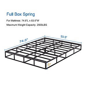 Woozuro Full Size Bed Frame, 5 Inch Low Profile Metal Box Spring with Fabric Bed Cover, 2500lbs Heavy Duty Steel Structure Mattress Base, Noise-Free Bed Foundation, Easy Assembly, Black