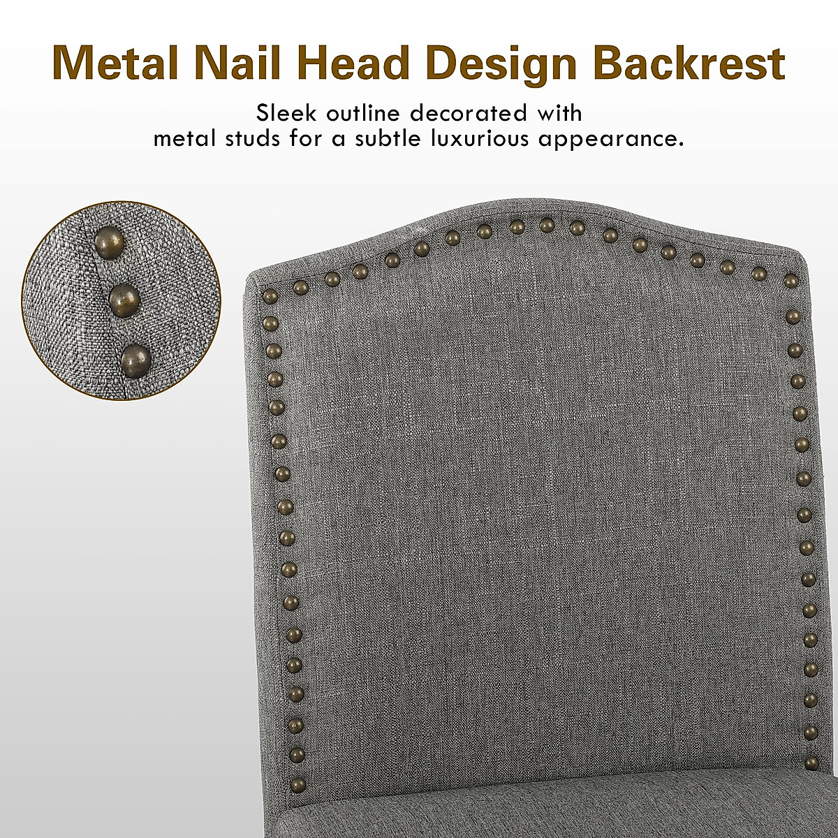 LSSBOUGHT Bar Stools Set of 2, 29 Inch Upholstered Fabric Barstool with Back Solid Wood Legs Nail Head, Bar Chairs for Home Kitchen Island Dinning Room, Grey