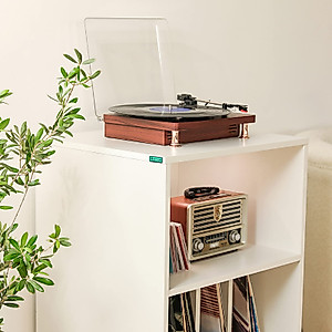 HOMMPA Record Player Stand with LED Lights White Record Storage Stand Vinyl Record Storage Cabinet with Metal Hairpin Legs Turntable Stand Table Holds Up to 150 Albums for Living Room Bedroom White