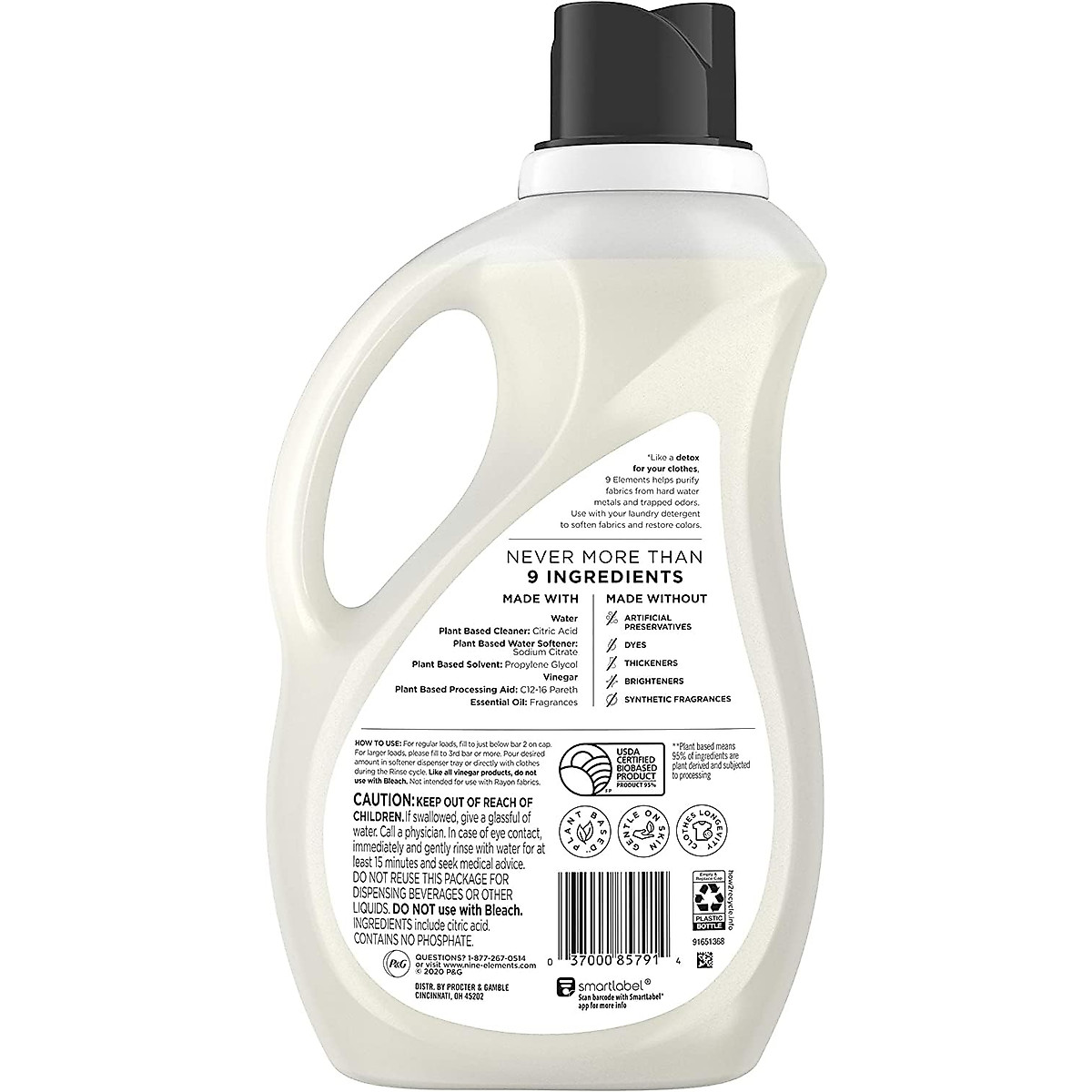 9 Elements Laundry Purifying Softener Liquid, Eucalyptus Scent, 67 Ounce, Clear
