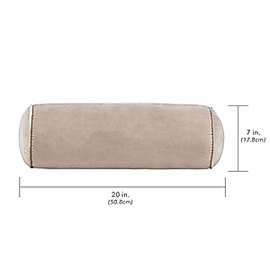 Nate Home by Nate Berkus Decorative Cotton Velvet Bolster Pillow | Soft Luxurious Modern Decor, Cushion for Couch, Chairs, or Bedroom from mDesign - Oblong Size 7" x20", Fossil (Beige)