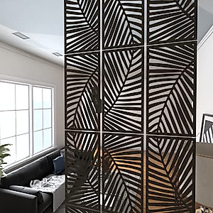 Room Divider Hanging Screen - Style Palm, 12 Panels 11x22 inches (Ebony Wood)