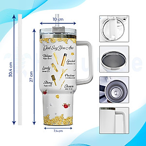 Hyturtle Personalized HairStylist Tumbler Gift For HairStylists Christian God Says You Are Cup With Name 40oz Tumbler with Handle&Straw Lid Hairdressing Hairdresser Coffee Cup Flower Print Cosmetology