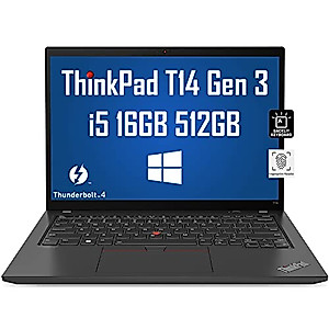 Lenovo ThinkPad T14 Gen 3 14" WUXGA FHD+ (Intel 12th Gen 10-Core i5-1235U, 16GB RAM, 512GB SSD) Business Laptop, Backlit, Fingerprint, 2 x Thunderbolt 4, Webcam, 3-yr Warranty, Win 10 / Win 11 Pro