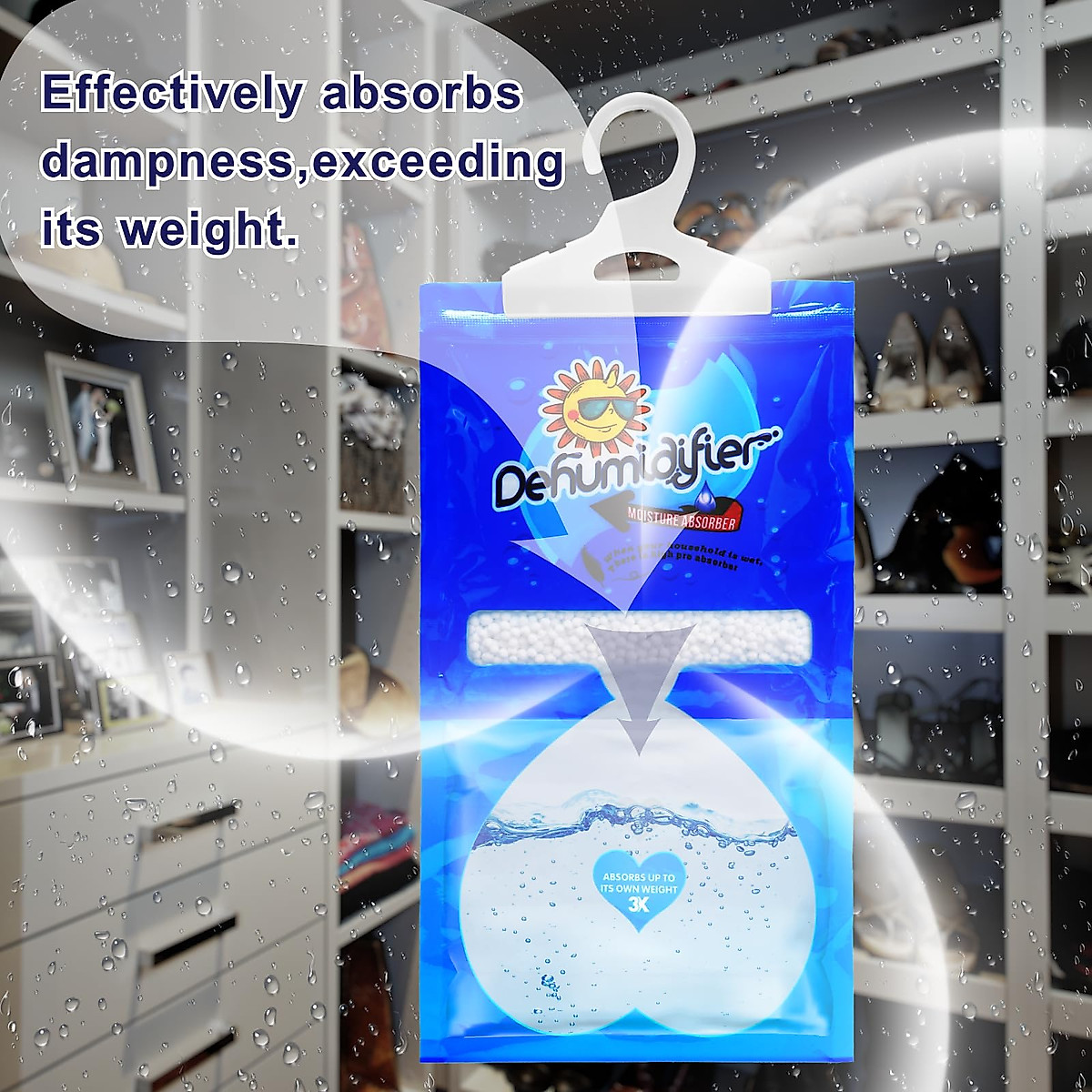 Argendon Hanging Dehumidifier Bags, Efficient Dehumidifier Bags for Shoe Cabinet, Space-Saving Hanging Design, Simple to Use, 2 Pack