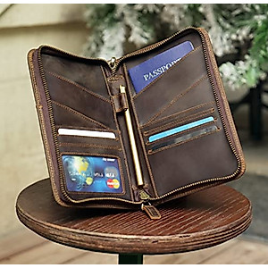 Polare Full Grain Leather Passport Holder Cover Case for Men and Women RFID Blocking Family Travel Wallet Holds 6 Passports (Dark Brown)