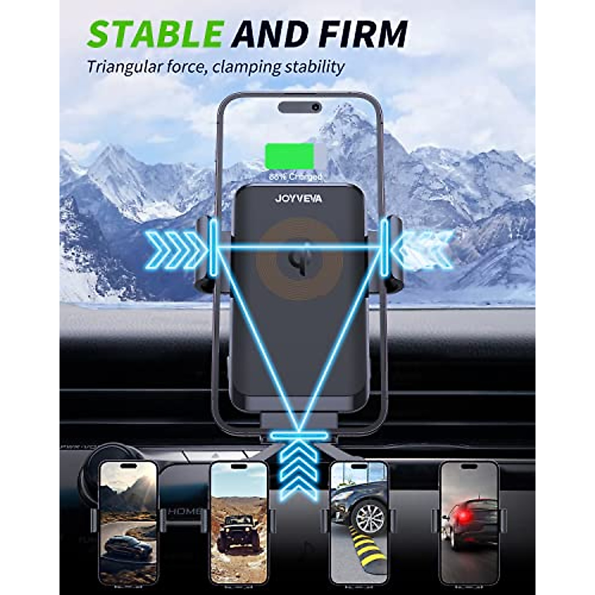 JOYVEVA Wireless Car Charger, Auto Alignment Auto Clamping Car Charging Mount for iPhone14/14 Pro Max/13/13 Pro/12/12 Pro/11/10/8, Vent Dashboard Car Phone Holder for Galaxy S23/S23+/S23Ultra/Flip4/3