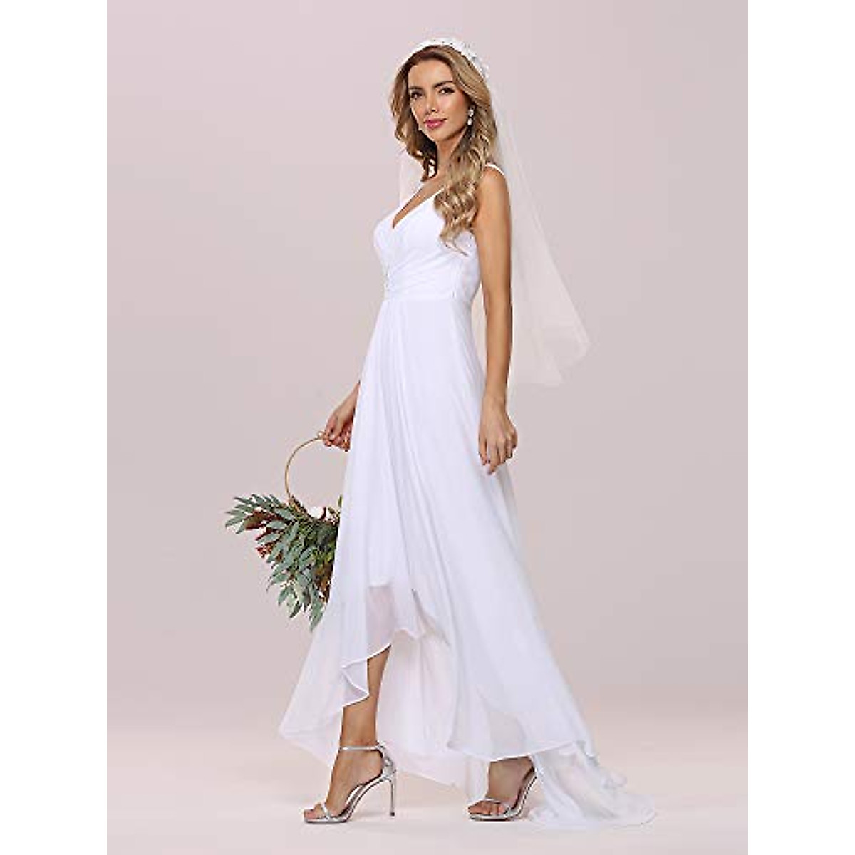 Ever-Pretty Women's V-Neck Sleeveless Asymmetric Hem Modern Bridal Dresses White US14