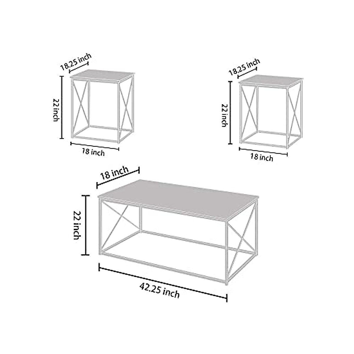 Coral Flower Modern Coffee Table Includes Coffee Table and Two End Tables, Modern Industrial Metal and Wood Occasional Tables, 3pc, Dark Oak