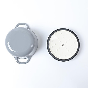 HAWOK Enameled Cast Iron Dutch Oven with Lid, 1.5 Quart Deep Round Dutch Oven with Dual Handles, Grey