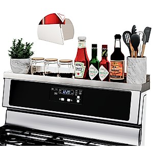30" Upgrade Stainless Steel Stove Top Shelf, Magnetic Shelf for Kitchen Stove/Oven, Over The Stove Spice Rack Organizer, Back of Oven Shelf for Top of Stove with Border All Around, Silver