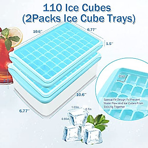 Orelex Ice Cube Tray for Freezer, 2Packs Ice Trays with Lid and Bin for 110 Ice Cubes, Easy-Release Ice Tray, Stackable Ice Cube Molds Perfect for Cocktails/DIY Food/Coffee/Whisky/Waterbottles(Blue)