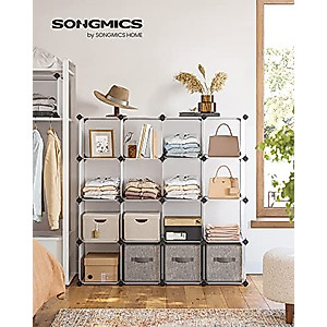SONGMICS Cube Storage Organizer, Set of 16 Plastic Cubes, Book Shelf, Closet Organizers and Storage, Room Organization, Shelving for Bedroom Living Room, 12.2 x 48.4 x 48.4 Inches, White ULPC44L