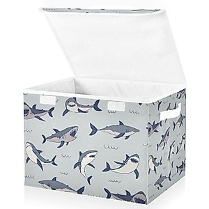 Shark Large Storage Bins with Lid Collapsible Storage Bin Shelf Baskets Cute Bin for Bedroom Closet Shelves Office Nursery