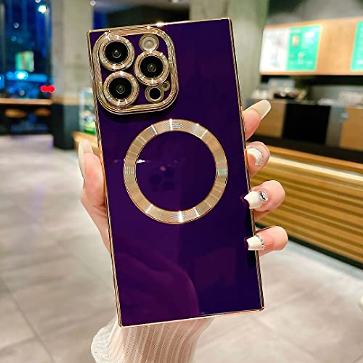 Owncase for iPhone 14 Pro Max Case Magnetic [Compatible with Magsafe] Full Camera Lens Protection & Electroplate Reinforced Corners Shockproof Soft TPU Case for iPhone 14 Pro Max, Dark Purple