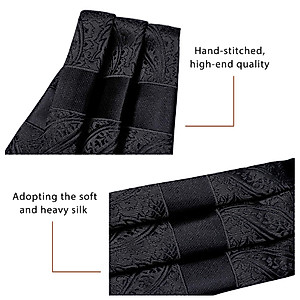 HISDERN Men's Cravats Black Ascot Ties for Men Paisley and Pocket Square Set Woven Classic Floral Ascot Scarf for Men Handkerchief Wedding Party