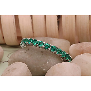Dazzlingrock Collection Round Lab Created Emerald Women Full Eternity Wedding Stackable Ring Band | 14K White Gold, Size 6
