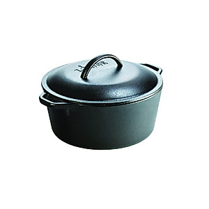 Lodge L8DOLKPLT Cast Iron Dutch Oven with Dual Handles, Pre-Seasoned, 5-Quart,Black