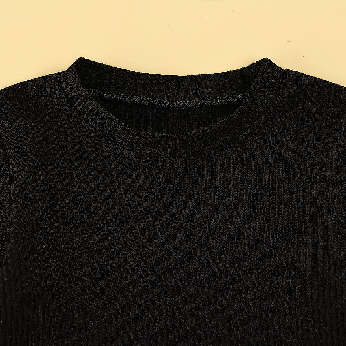 GOOCHEER 2Pcs Kids Toddler Baby Girl Clothes Knit Sweater Long Sleeve T-Shirt Tops A-Line Mini Skirt Set Fall Outfits (Black, 6-7 Years)