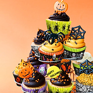600 Pieces Halloween Cupcake Liners Halloween Pumpkin Colorful Donuts Baking Cups Disposable Paper Cupcake Wrappers Muffin Case Trays Baking Wraps for Halloween Birthday Party (Delicate Style)