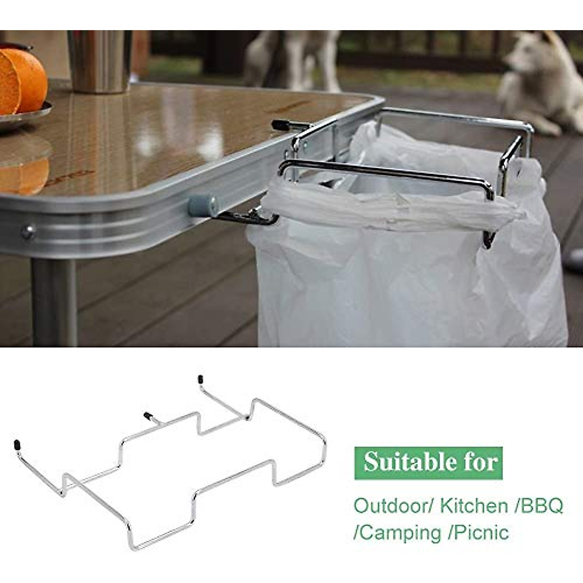Trash Bag Table Holder, Portable Hanging Trash Bag Rack Tabletop Mount Trash Can Bracket Dustbin Cage Garbage Kitchen Plastic Bag Holder Table Rack for Indoor/Outdoor Camping, Picnics, Parties