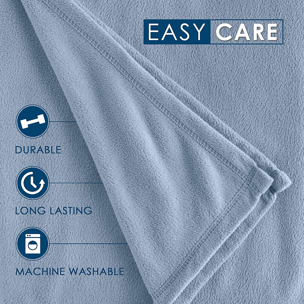 Martex 1B06870 Super Soft Fleece Lightweight Reversible Cozy Warm Sofa Blanket Low Lint Luxury Hotel Style All Seasons Layering Solid Pet Friendly Queen Size Bed and Couch Blankets, Full Queen, Blue