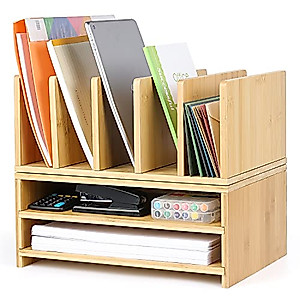 Bamboo Office Desk Accessories Workspace Organizer with Storage Drawers,2 Paper Tray and 5 Upright Slots,File Sorter Folder Holders Desktop Organization,Desk Supplies for Women Office Home School…