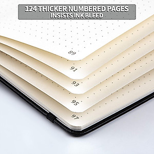 Artfan Bullet Dotted Journal - Numbered & Index Pages with Label, 5.25" x 8.25", Thick Paper with Inner Pocket & 2 Bookmarks, Hard Cover Notebook, Smooth Faux Leather - Black