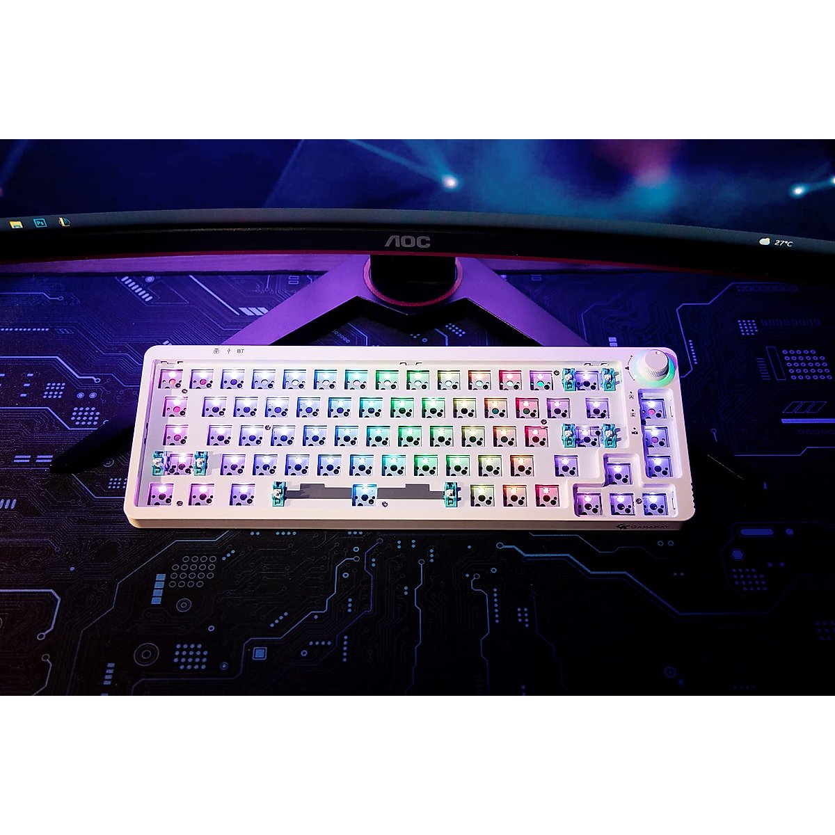 GK GAMAKAY LK67 65% RGB Modular DIY Mechanical Keyboard, 67 Keys Hot Swappable 3pin/5pin Switch, Programmable Triple Mode Bluetooth 5.0/USB-C Wired/2.4GHz Wireless Customized Keyboard Kit (White)