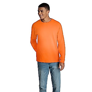 Fruit of the Loom Men's Eversoft Cotton T Shirts, Breathable & Moisture Wicking with Odor Control, Sizes S-4X, Long Sleeve-Safety Orange