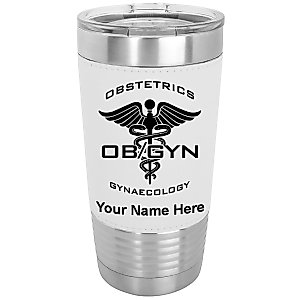 LaserGram 20oz Vacuum Insulated Tumbler Mug, OBGYN Obstetrics and Gynaecology, Personalized Engraving Included (Faux Leather, White)