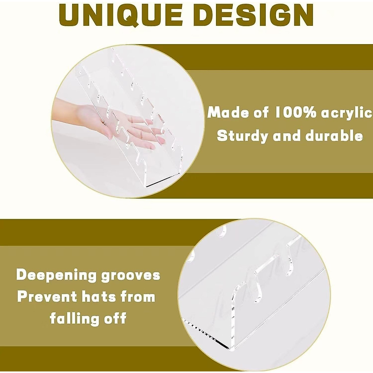 IsGlizoen 2 Pack Clear Hat Organizer, Acrylic Hat Stand, Hat Storage Rack for Ball Cap, Golf Cap, Trucker Hat, No Install, Can Store 14 Hats, for Bedroom, Closet, Office, Dresser (Clear)