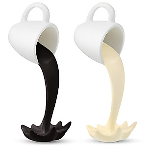 Jetec 2 Pcs Floating Coffee Cup Mug Sculpture Mini Spilling Pouring Coffee Cup Sculpture Accessories Funny Art Decoration for Home Office Kitchen, Present for Coffee Lover