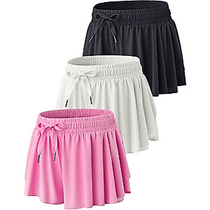 3 Pack Girls Flowy Shorts with Spandex Liner 2-in-1 Youth Butterfly Skirts for Fitness, Running, Sports (Set 2, Youth X-Small)