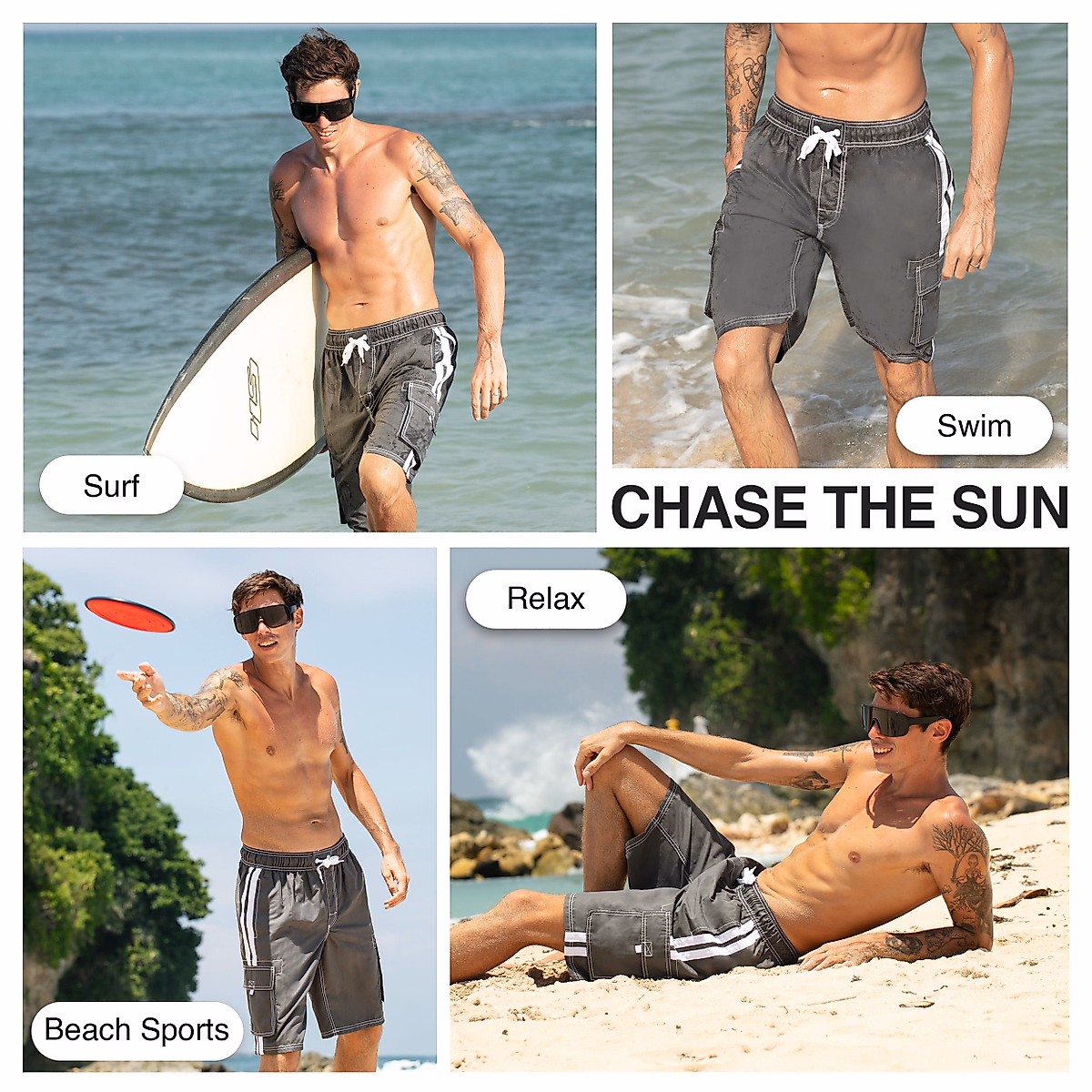 Kanu Surf Men's Standard Barracuda Swim Trunks (Regular & Extended Sizes), Charcoal, Large